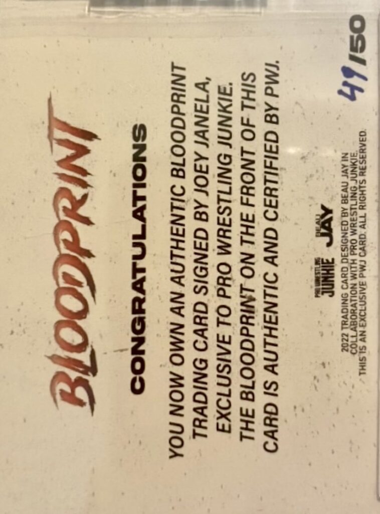 PRO WRESTLING JUNKIE SERIES 2022 – BLOODPRINT – JOEY JANELA – AUTOGRAPH ...